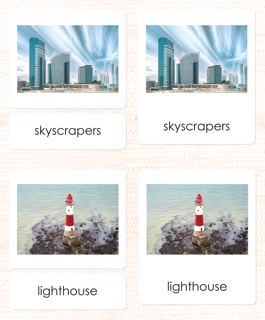 Buildings 3-Part Montessori Classified Cards – Maitri Learning