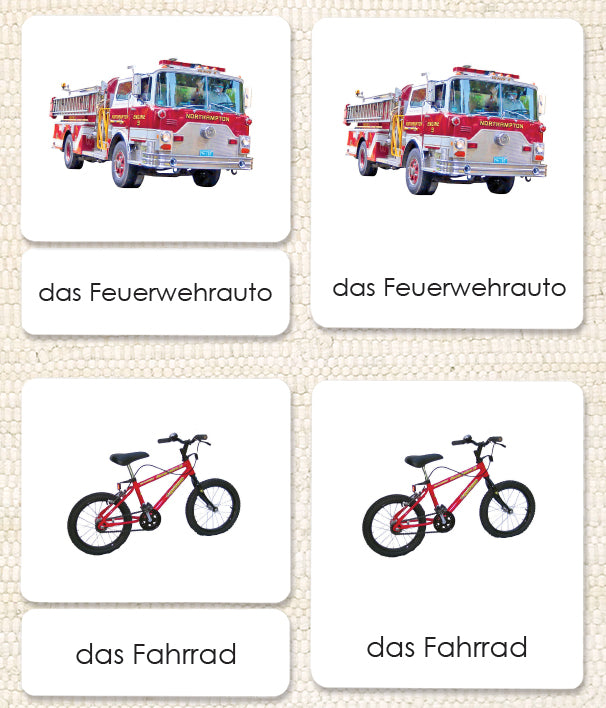 German Transportation Montessori Cards