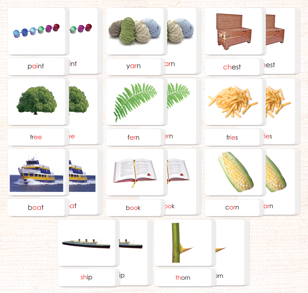 Montessori Phonogram 3-Part Reading Cards: Green Sandpaper Letters ...