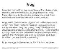 Montessori "Parts of" the Frog Reading Classification Cards