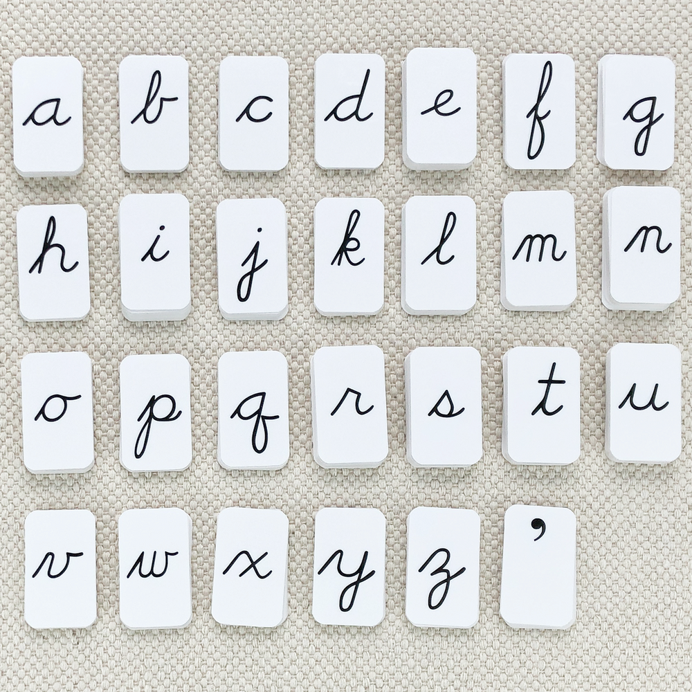 Black Cursive Montessori Movable Alphabet