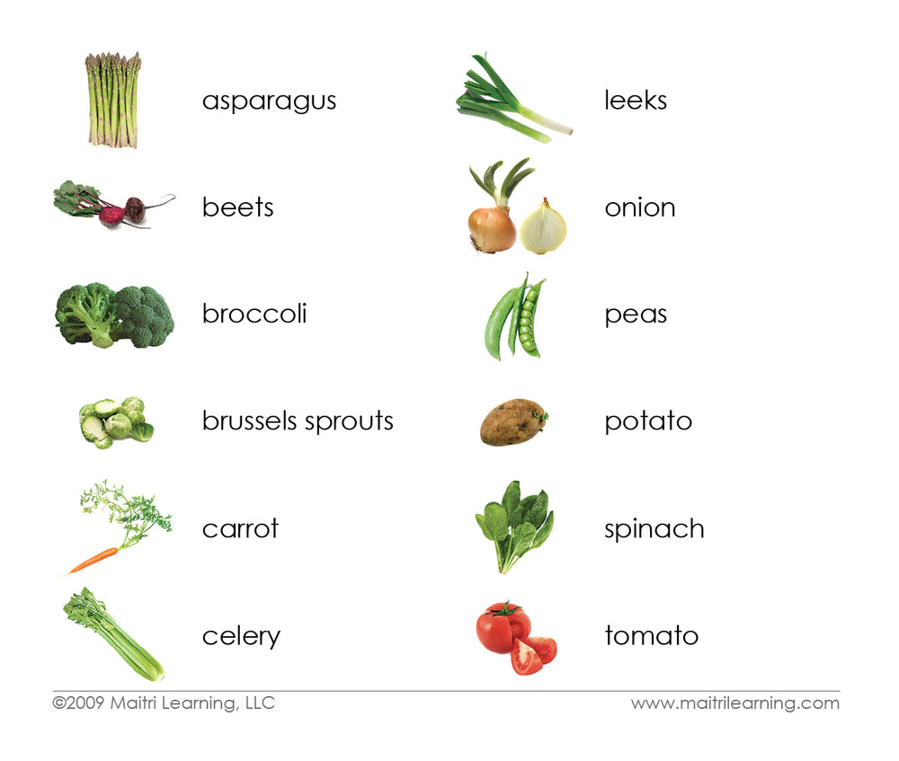 Vegetables Montessori 3-Part Cards